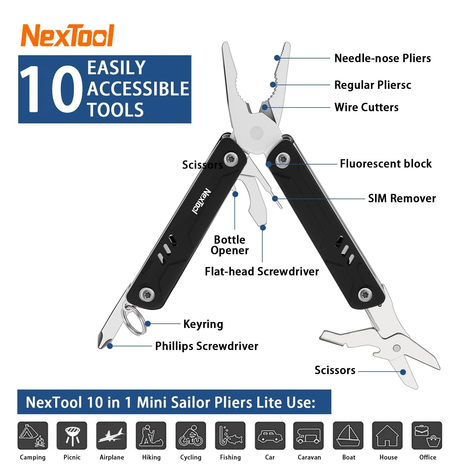 NexTool Mini Sailor Pliers Lite 10 In 1 Folding EDC Multi Tool Scissor